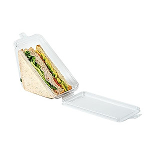 Restaurantware Tamper Tek 7.4 x 3.9 x 3.5 Inch Triangle Take Out Containers 100 Durable Sandwich To-Go Containers - Tamper-Evident Freezable Clear Plastic Sandwich Containers With Hinged Lids