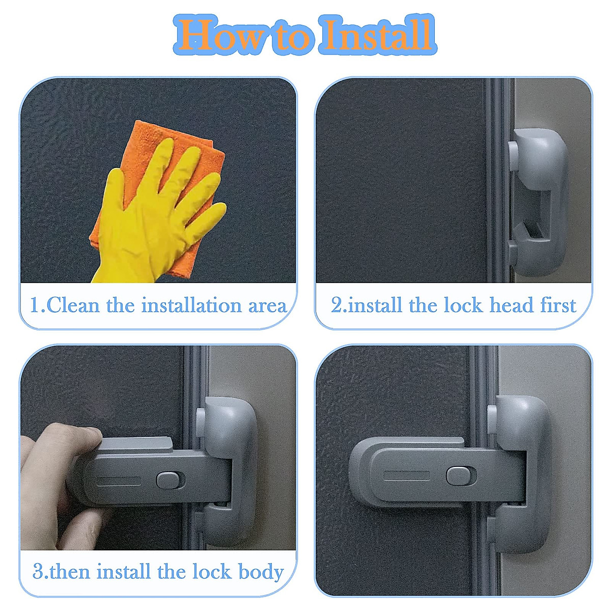 2 Pack Refrigerator Fridge Freezer Door Lock for Kids Child Proof Refrigerator Latch Lock to Keep Door Closed Toddler Kids Child Fridge Locks, No Tools Need or Drill (Grey)