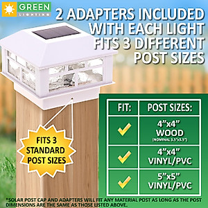 GreenLighting Modern Solar Post Cap Lights Fits 4x4 Wood, 4x4 & 5x5 PCV/Vinyl Outdoor Solar Powered Post Cap Light, Fence Post, Landscaping, Deck, Garden- Bright LED, Waterproof White 4 Pack