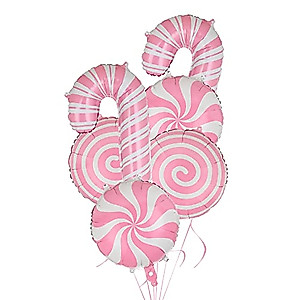 Sweet Candy Balloon Pink Candy Cane Balloons Lollipop Balloon Xmas Christmas Candies Theme Birthday Baby Shower Party Decor Supplies 10 Pcs Set