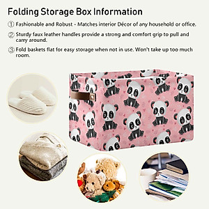 Pink Pandas Hearts Storage Basket Storage Organizer Box Bin Large Collapsible Cube Baskets with PU Handles for Shelf Closet Nursery Laundry 1 Pack