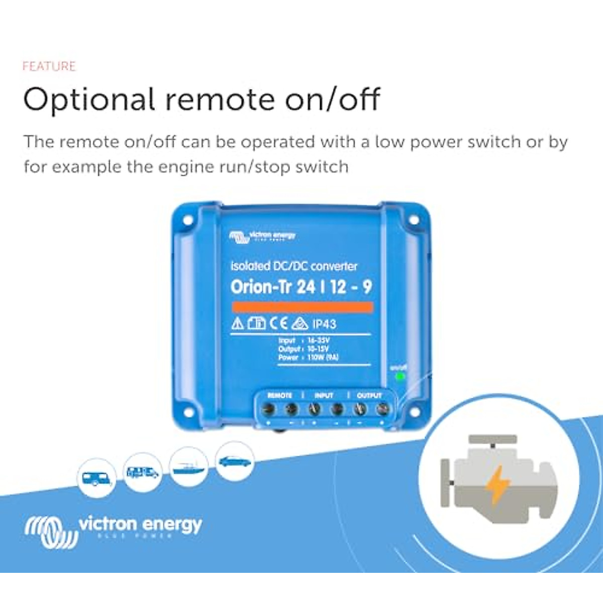 Victron Energy Orion-Tr IP43 24/12-Volt 9 amp 110-Watt Isolated DC-DC Converter
