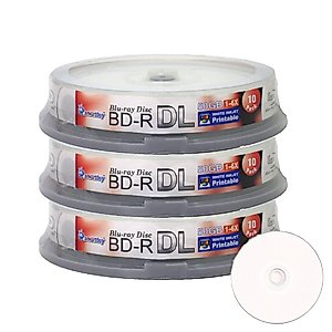 Smart Buy 30 Pack Bd-r Dl Printable White Inkjet 50gb 6X Blu-ray Double Layer Recordable Disc Blank Data Video Media 30-Discs Spindle