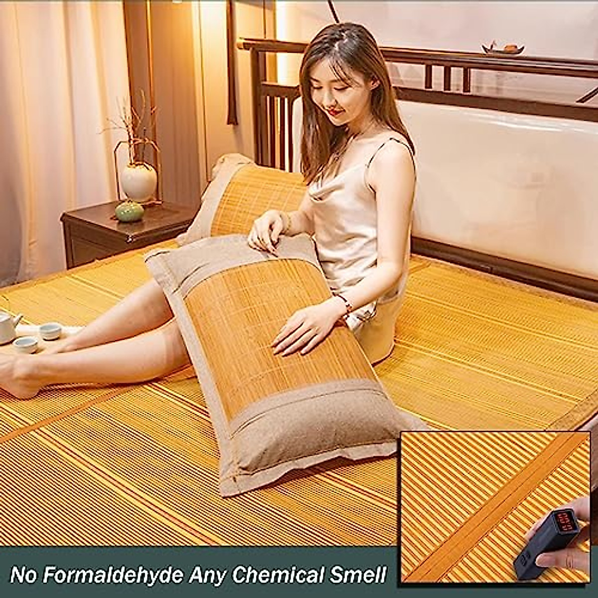 4 Sizes Summer Bamboo Sleeping Mat, Breathable Refreshing Bamboo Summer Bed Mat, Double-Sided Use Bamboo Sleeping Mat Foldable Air Conditioning Mat for Bedroom (Size : L195xW135cm/L77xW53in)