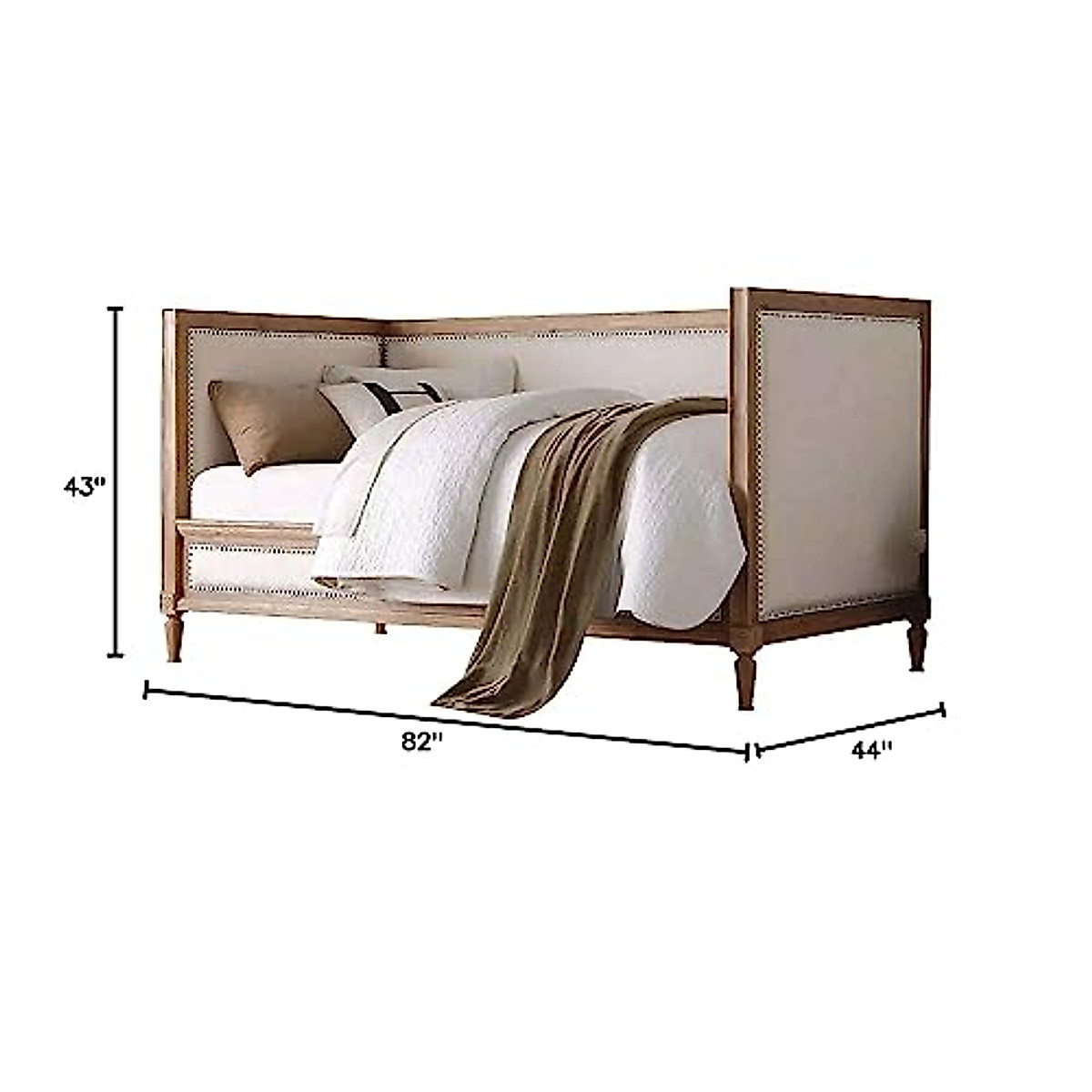 Benzara Wooden Daybed, Cream and Brown
