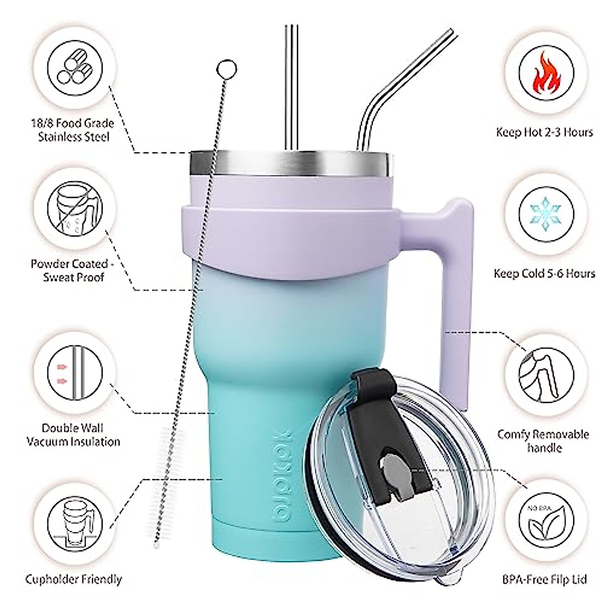 BJPKPK 30 oz Tumbler With Handle Stainless Steel Insulated Tumblers With Lid And Straw For Women,Oasis