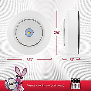 Energizer LED Puck Lights, 2 Pack, Battery Operated, Push Light, Wireless Lights, 50 Lumens, Tap Light, Stick On Lights, White, Perfect for Under Cabinet, Closets, Pantry, and More, 46009