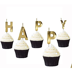 3D Happy Birthday Letters Candles，Gold Alphabets Unique Cake Toppers Birthday Candles for Birthday Party Decorations