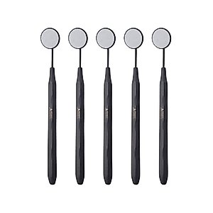 Dental Mirror Stainless Steel Matte Black, Set of 5 Dental Mirrors Front Surface Rhodium Plasma Coated for General and Laser Dentist European Style Threading by ARTMAN Brand