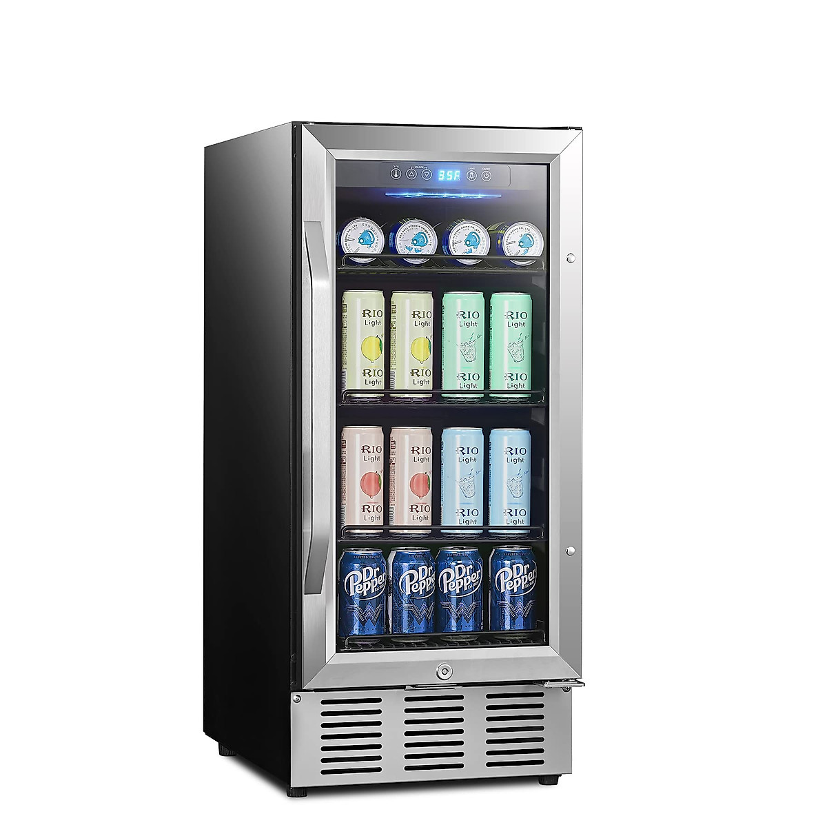 Karcassin 15 Inch Beverage Refrigerator, Beverage Cooler Under Counter, 126 Cans Quiet Beverage Fridge with Glass Door for Built-in or Freestanding With Temperature Memory Function