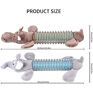 CCDAY Plush Squeaky Dog Chew Toys 3 Packs, Indestructible Tough Durable Dog Toothbrush Toys for Small and Medium Dogs Natural Material Dental Care Puppy Toys (Brown& Gray)