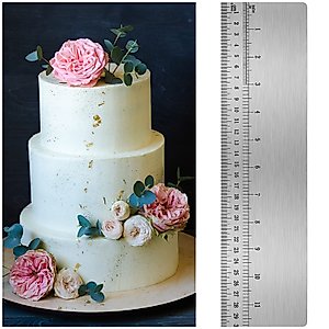 Stainless Steel Cake Scraper with Scale Cake Edge Smoother Cake Decorating Comb Baking Scraper Tool for Baking Measuring Cake Buttercream Home Kitchen Accessory(12 Inches)
