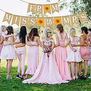 Doumeny From Miss to Mrs Burlap Banner Artificial Sunflower Bunting Garland Bridal Shower Party Banner Jute Wedding Bunting Banner for Bachelorette Engagement Announcement Anniversary Party Decoration