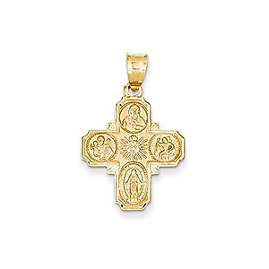 IceCarats 14K Yellow Gold Four Way Holy Cross Religious Medal Necklace Christian Pendant Scapular Charm 28mm x 17.75mm Only