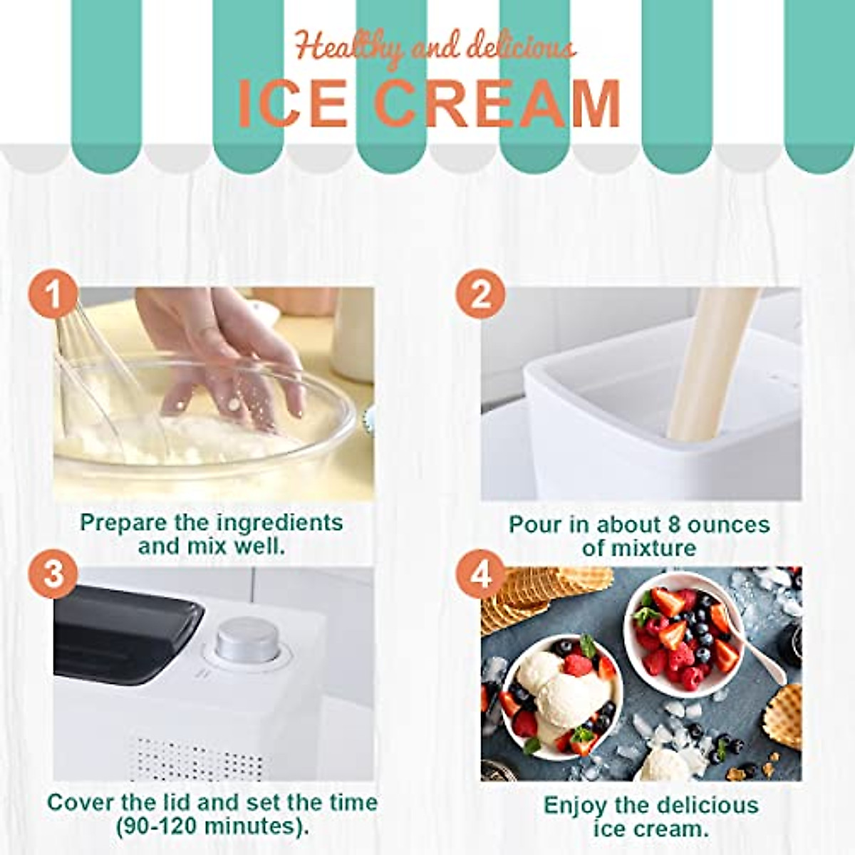 swicifii Ice Cream Maker with automatic cooling system,soft serve ice cream machine,yogurt maker, Gelato,Sorbet, White 9inchx6.5inchx7.5inch XWDS-BQLJ XWDS-BQLJ-W