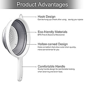 Silicone Colander Collapsible Colanders and Strainers - 2 Quart Pasta Food Strainer Kitchen Strainer with Handle