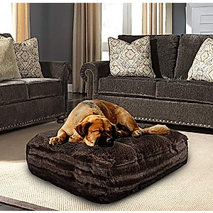Bessie and Barnie Grizzly Bear/Godiva Brown Luxury Shag Extra Plush Faux Fur Rectangle Pet/Dog Bed (Multiple Sizes)