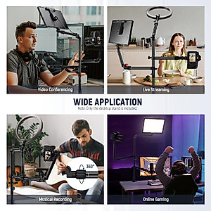 NEEWER Overhead Camera Desk Mount Rig Stand with 2 Boom Arms for Photography Devices: Video Light Ring Light Phone Mount Webcam Mic Compact DSLR for Home Office Studio Live Streaming Broadcast, ST008
