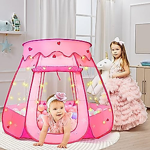 TooyBing Pop Up Princess Tent with Star Light, Toys for 1 2 3 Year Old Girl Birthday Gift, Ball Pit for Baby 12-18 Month, Foldable Kids Play Tent for Toddler 1-3, One Year Old Girl Toy Indoor Outdoor