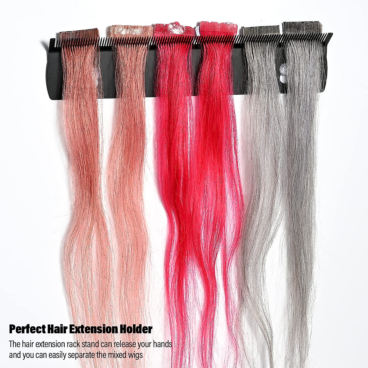 EHDIS Hair Extension Holder and Hanger – Professional Hair Styling Tool for Washing, Coloring and Blow-Drying of Weft, Clip-In, Tape-In Extensions- Black