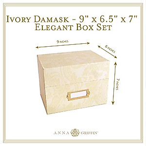 Anna Griffin Die Storage Box - Ivory Damask - 9" x 6.5" x 7" Elegant Box Set & Magnetic Storage of Craft Dies - Die Organizer Set of 10 Sleeves with Pockets, Tab Dividers, 36 Labels & 10 Magnets