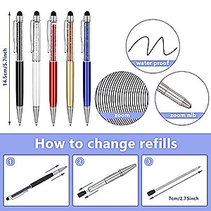 MengRan Cute Pens Bling Bling 2-in-1 Slim Crystal Diamond Stylus Pens and Black Ink Ballpoint Pens (12 colors)
