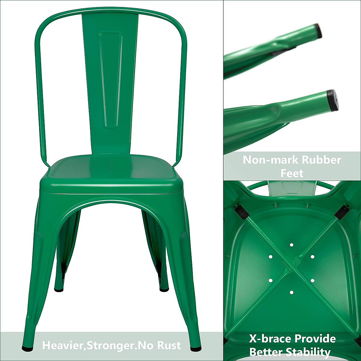 Furmax Metal Chairs Indoor/Outdoor Use Stackable Chic Dining Bistro Cafe Side Chairs Set of 4 (Green)