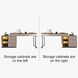 Lartis Office Desk, Very Easy to Assemble，Computer Desk, Home Telescopic Writing Desk, Storage Cabinet Retractable Corner, Built-in LED Lights, Five Large Storage Drawers, compartmentalized Storage