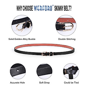 Ladies Skinny Thin PU Leather Dress Fit WaistBelt for Jeans with Gold Alloy Buckle(Black+Brown+White,Fit Waist Size 31-37 Inches)