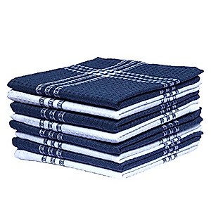 Urban Villa Dish Cloths Waffle Dish Cloths for Kitchen Indigo Blue/White Color Set of 8 Quick Drying Dish Cloths Highly Absorbent Cotton Size 12X12 Inches with Mitered Corners Kitchen Dish Towels