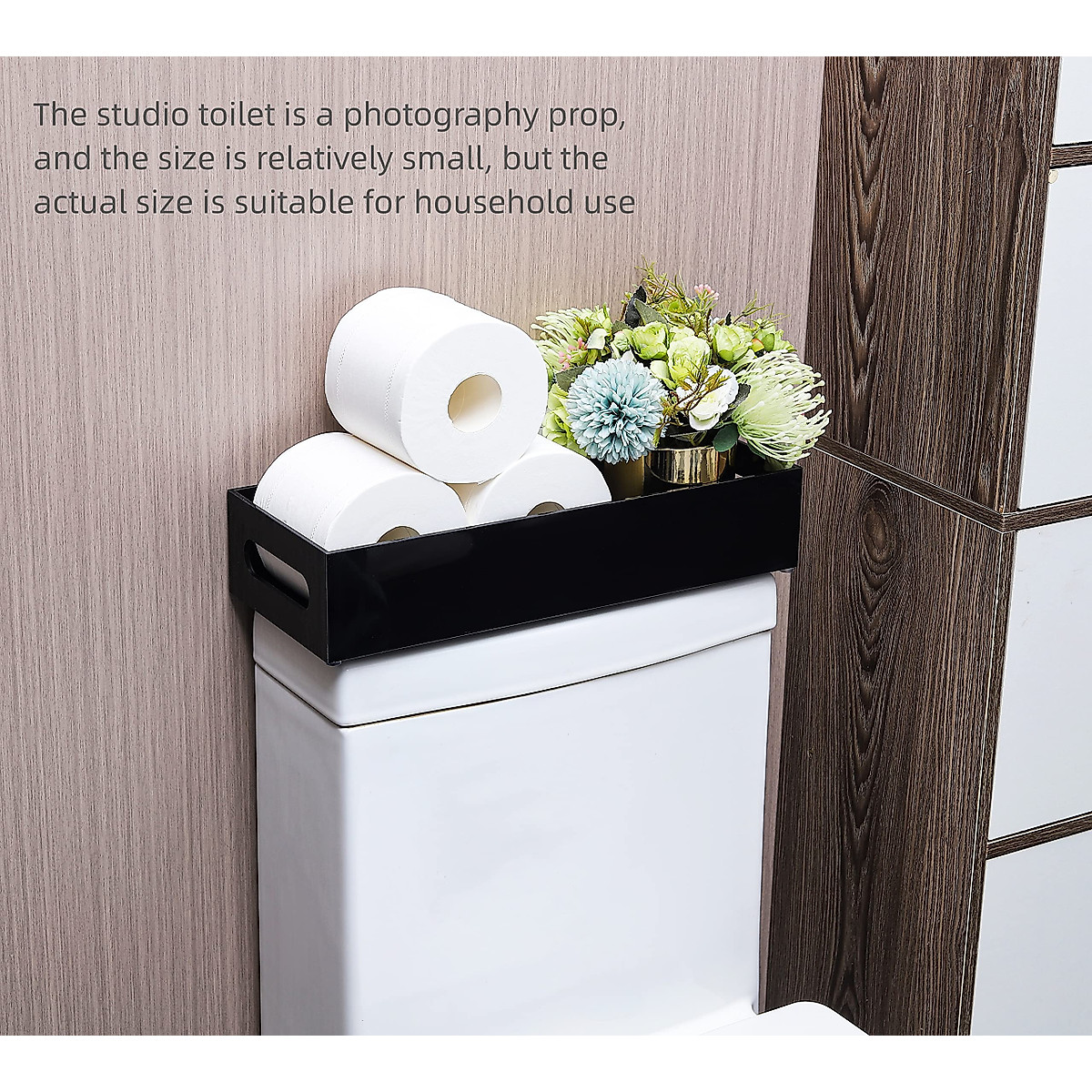 IEEK Toilet Paper Holder with Storage Acrylic Toilet Basket,Modern Toilet Tank Tray with Non-Slip Mat,Basket for Toilet Tank Top Black Decor for Bathroom,Vanity, Bedroom,Entryway,Living Room