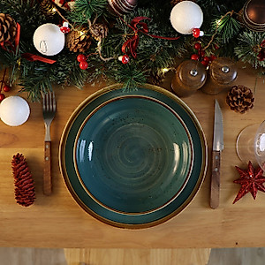 ONEMORE 30 oz Pasta Bowls and 8.5 inch Salad Plates Bundle - Microwave, Oven and Dishwasher Safe - Teal