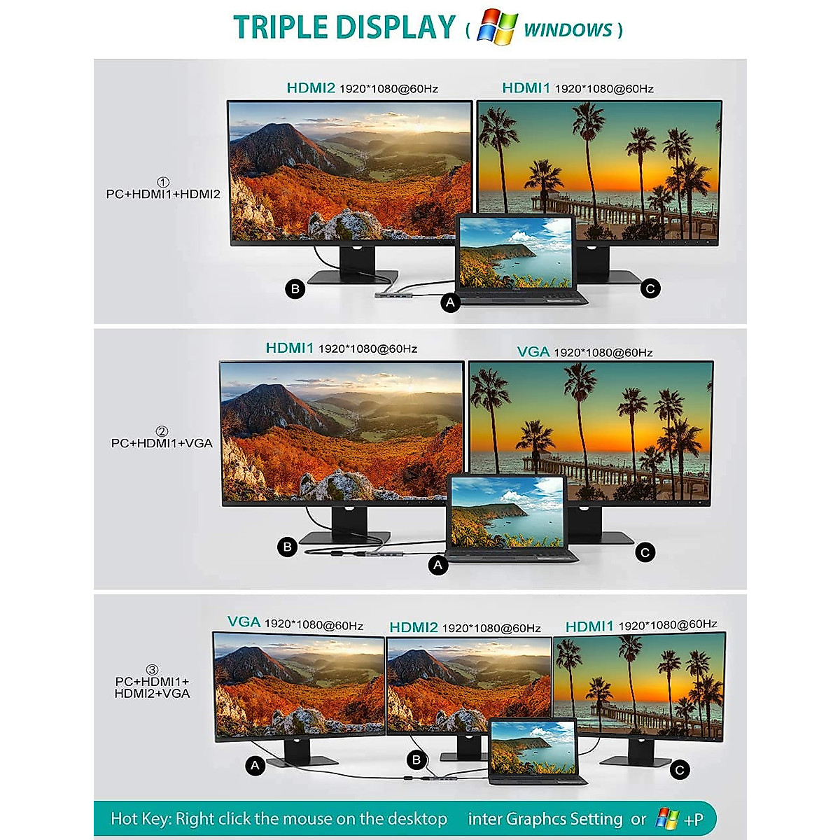 USB C Hub, Tiergrade 9 In 1 Triple Display Collage Display Laptop Docking Station with 2 4K HDMI, VGA, PD, USB 3.0 and TF/SD Card Reader, USB C Dock for MacBook/Dell/HP/Lenovo and Other Type-C Laptops