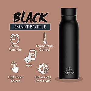 Caracas Canteen Modern SMART Sports Water Bottle, Stainless steel, BPA free flask, app tracks intake, alarm reminder to hydrate, Temperature, Leak proof. 600ml/20 oz (Midnight Black)