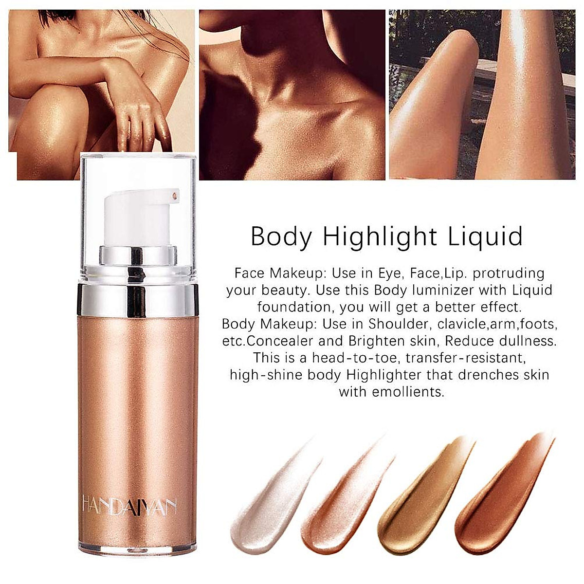 Go Ho Face Body Illuminator,Liquid Highlighter Makeup Drops,Moisturizing Face Luminizer,Waterproof Smooth Liquid Spray Shine Shimmer Glow Foundation Glitter Body Makeup(#2 Rose Golden)