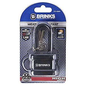 BRINKS - 40mm Laminated Steel Weather Resistant Padlock with 2” Shackle - Vinyl Wrapped and Chrome Plated with Hardened Steel Shackle, 172-42051, Black
