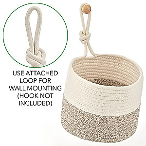 mDesign Casual Round Woven Cotton Rope Bathroom Basket with Tie Handles - Storage Organizer Set for Countertop, Floor, Closet or Vanity, Holds Toilet Paper, Towels, or Magazines, Set of 2, White/Brown