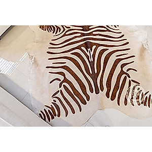 Zebra Print Brown on Beige Genuine Cowhide Rug Size 6 x 7 ft. 180 x 210 cm