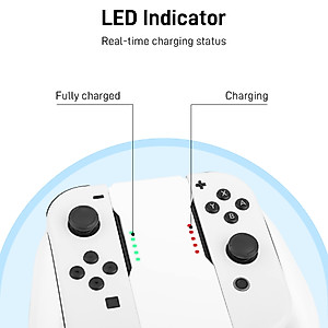 FUNDIARY Comfort Charging Grip Compatible with Nintendo Switch and Switch OLED Joycon, Handheld Accessories for Joycon Controller with LED Indicator with Charging Cable and 6 Thumb Caps