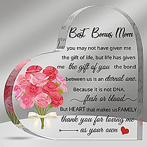 Bonus Mom Gifts Mom Son Stepdaughter Stepmom Stepson Gifts Crystal Glass Mom in Law Gift for Women Funny Clear Keepsake for Mother's Day Birthday Wedding (Thoughtful)