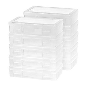 IRIS USA Medium Plastic Hobby Art Craft Supply Organizer Storage Box with Snap-Tight Closure Latch, 10 Pack, Art Satchel Storage Case for Ribbons, Beads, Sticker, Yarn, and Ornaments, Stackable, Clear