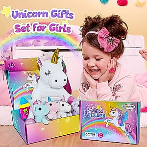 FUNCREVITY Unicorns Gifts for Girls Unicorn Stuffed Animals Unicorn Plush Toys Mommy Unicorn with 4 Babies Valentines Christmas Birthday Gifts for Girls Kids Toys Age 4 5 6 7 8+ Year Old