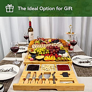 Maxboro Extra Large Charcuterie Board Set, Mothers Day Gifts for Mom from Daughter Son, Premium Bamboo Cheese Board and Knife Set, Cool Meat & Cheese Platter Tray, House Warming Gifts for New Home