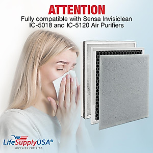 LifeSupplyUSA Filter Replacement Set fits InvisiClean IC-5018 and Sensa IC-5120 (3 in 1)