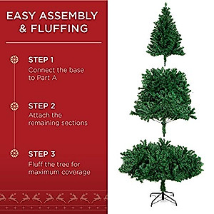 Best Choice Products 6ft Premium Hinged Artificial Holiday Christmas Pine Tree for Home, Office, Party Decoration w/ 1,000 Branch Tips, Easy Assembly, Metal Hinges & Foldable Base