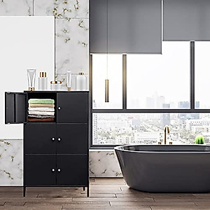 FURSTEL Metal Storage Locker, 41.3" H Steel Storage Cabinet, Adjustable Feet Cabinets Organizer, 3 Tier Shelves Metal Lockers for Home Office, Kids Room, Bedroom