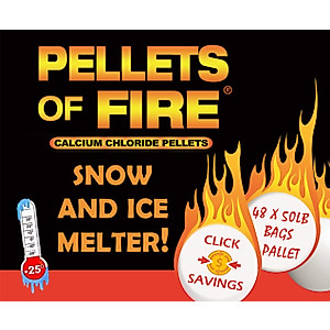 Pellets of Fire Calcium Chloride Ice and Snow Melt + Deicer, 50 Lb. Bag, Works to -25 Degrees Fahrenheit