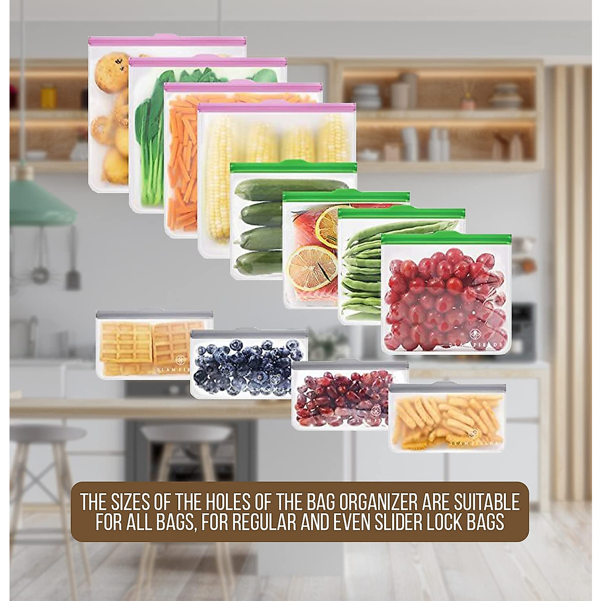 Bamboo Ziplock Bag Storage Organizer Baggie Holder for Drawer and Wall Kitchen Compatible with Solimo, Ziploc, Hefty, Glad for Gallon, Quart, Sandwich, Snack and Slider Bags by brand Huge Estate