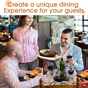 Mifoci 12 Sets Cast Iron Skillet with Wooden Base Mini Cast Iron Fajita Plates Oval Dish Tray Serving Sizzling Plate Cast Iron Pan for Baking Roasting Cooking Kitchen Restaurant,8.7 x 4.7 x 1.6 Inch