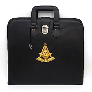 Masonic Hand Embroidered Past Master Masonic Apron carrying Case with Handle [BLACK]